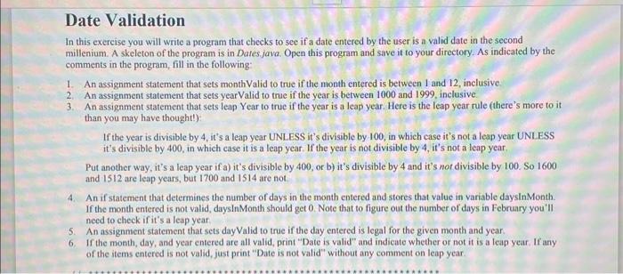 Solved Date Validation In this exercise you will write a | Chegg.com