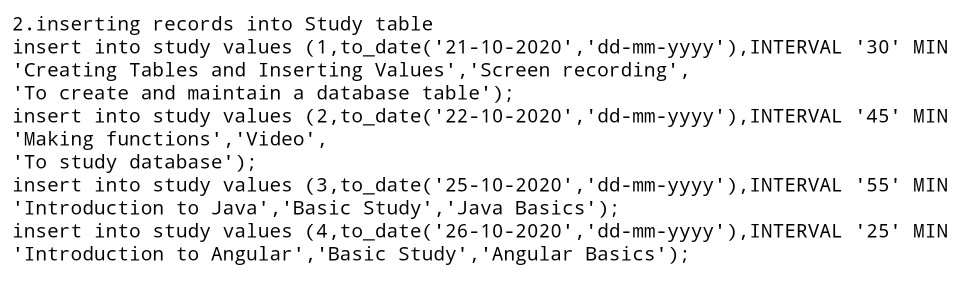 Solved 2.inserting records into Study table insert into | Chegg.com