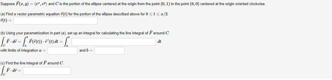 Solved Suppose vec(F)(x,y)=(:ex,ey:) ﻿and C ﻿is the portion | Chegg.com