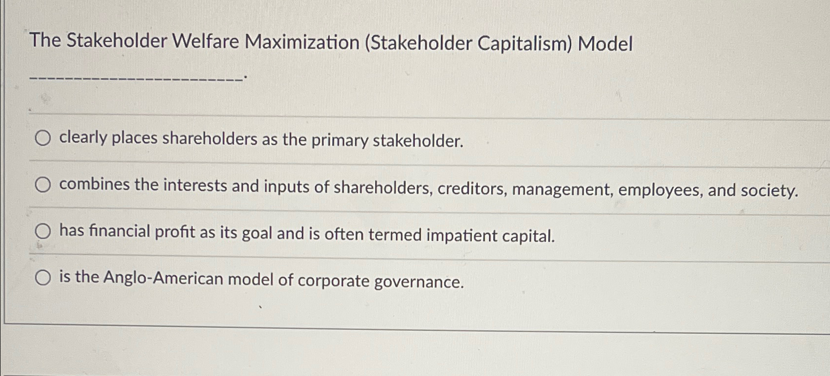 Solved The Stakeholder Welfare Maximization (Stakeholder | Chegg.com