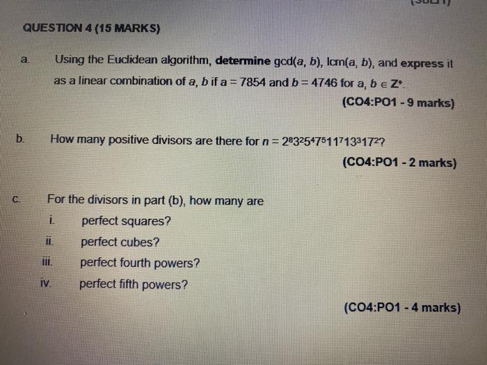 Solved QUESTION 4 (15 MARKS) a Using the Euclidean | Chegg.com
