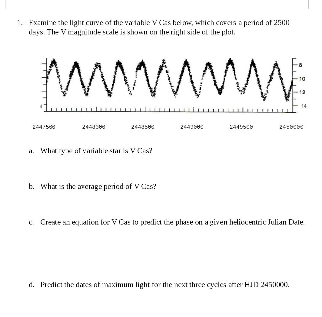 Solved 1. Examine the light curve of the variable V Cas | Chegg.com