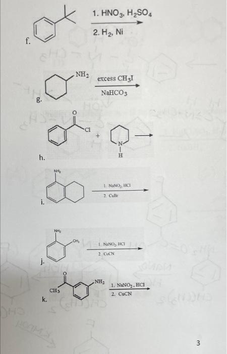 Solved 1. HNO3, H2SO4 2. H2, Ni f. NH2 excess CH31 NaHCO3 8 | Chegg.com