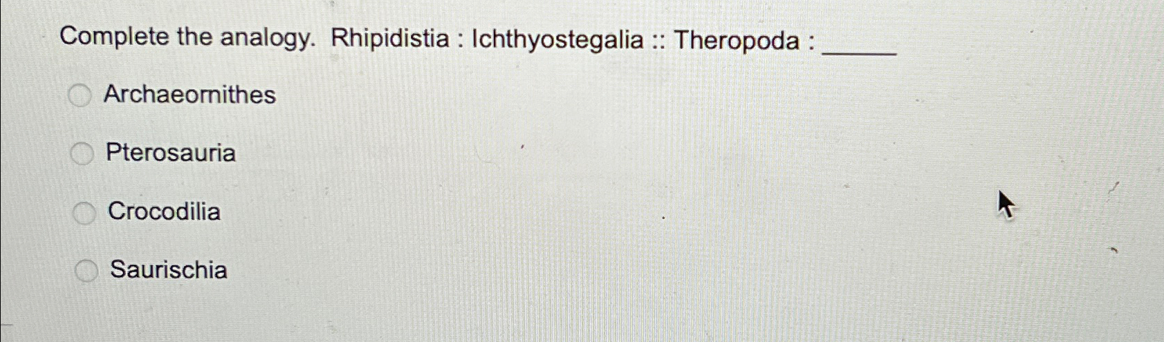 Solved Complete the analogy. Rhipidistia : Ichthyostegalia | Chegg.com