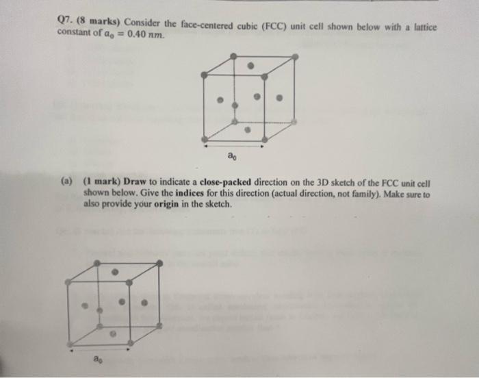 Solved Q7. (8 marks) Consider the face-centered cubic (FCC) | Chegg.com