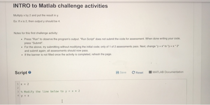 Solved INTRO to Matlab challenge activities Multiply x by 2 | Chegg.com