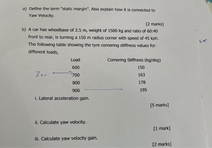 Solved a) Define the term "static margin". Also explain how | Chegg.com