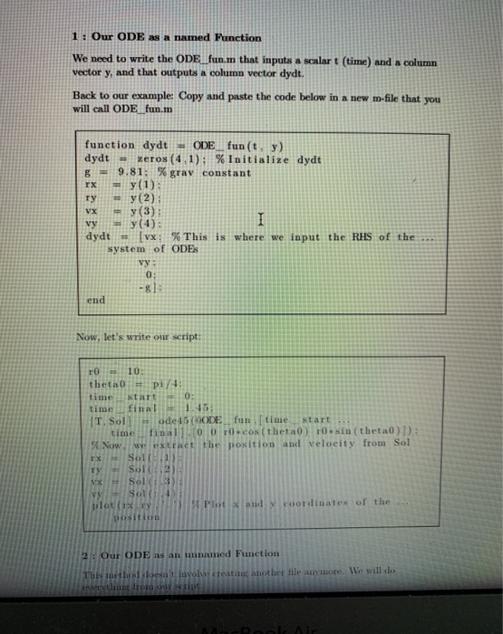 Solved 1: Our ODE as a named Function We need to write the | Chegg.com