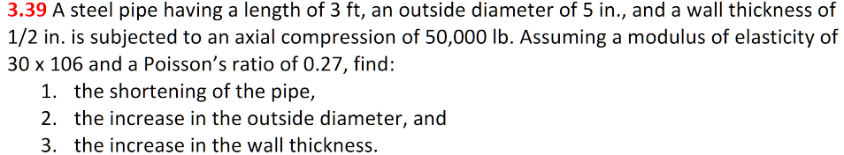 Solved Civil Engineering Materials #3.39 ﻿A steel pipe | Chegg.com