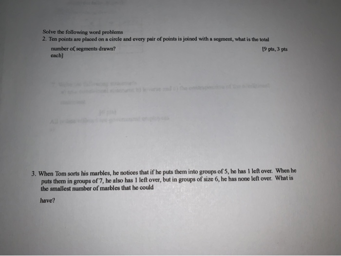 Solved Solve the following word problems 2. Ten points are | Chegg.com