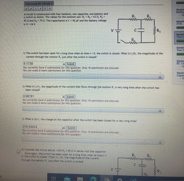 Solved Two Loop RC Circuit 1 3 Standard Multig -O RE A | Chegg.com
