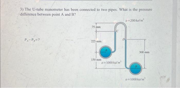Solved 3) The U-tube manometer has been connected to two | Chegg.com