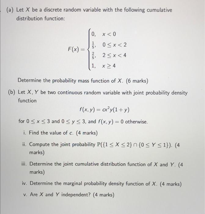 Solved (a) Let X be a discrete random variable with the | Chegg.com