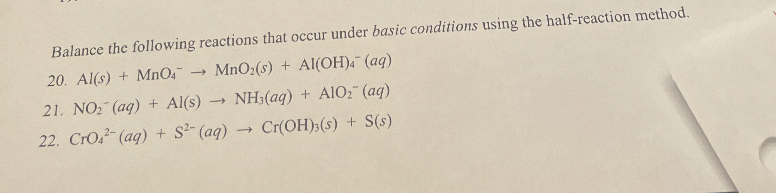 Solved Balance the following reactions that occur under | Chegg.com