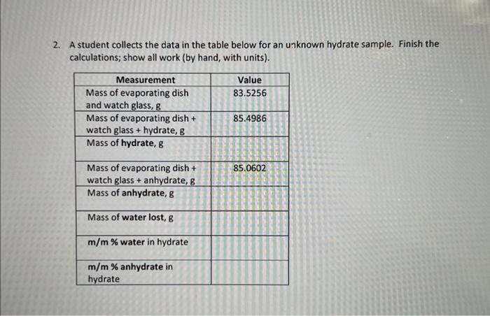 Solved 2. A student collects the data in the table below for | Chegg.com