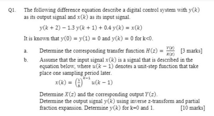 Solved 1. The following difference equation describe a | Chegg.com