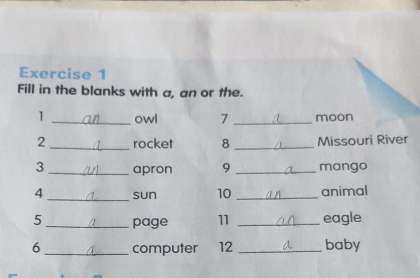 Fill in the blanks with a, an or the. | Chegg.com