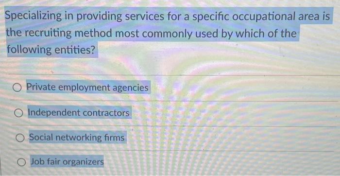 Solved Specializing in providing services for a specific | Chegg.com