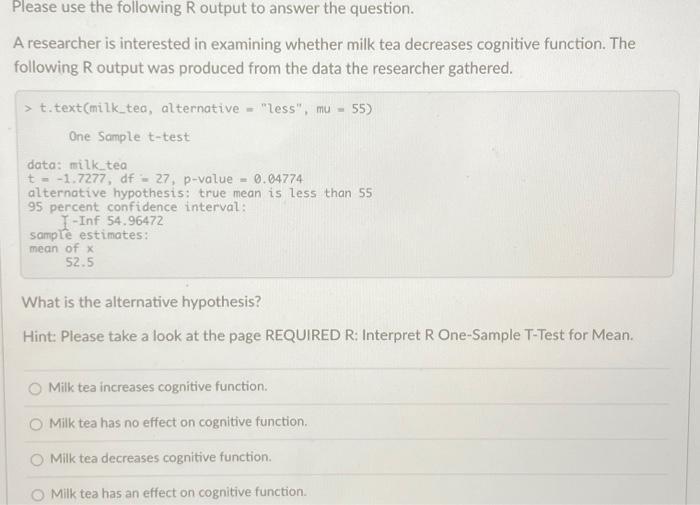 Solved Please use the following R output to answer the | Chegg.com