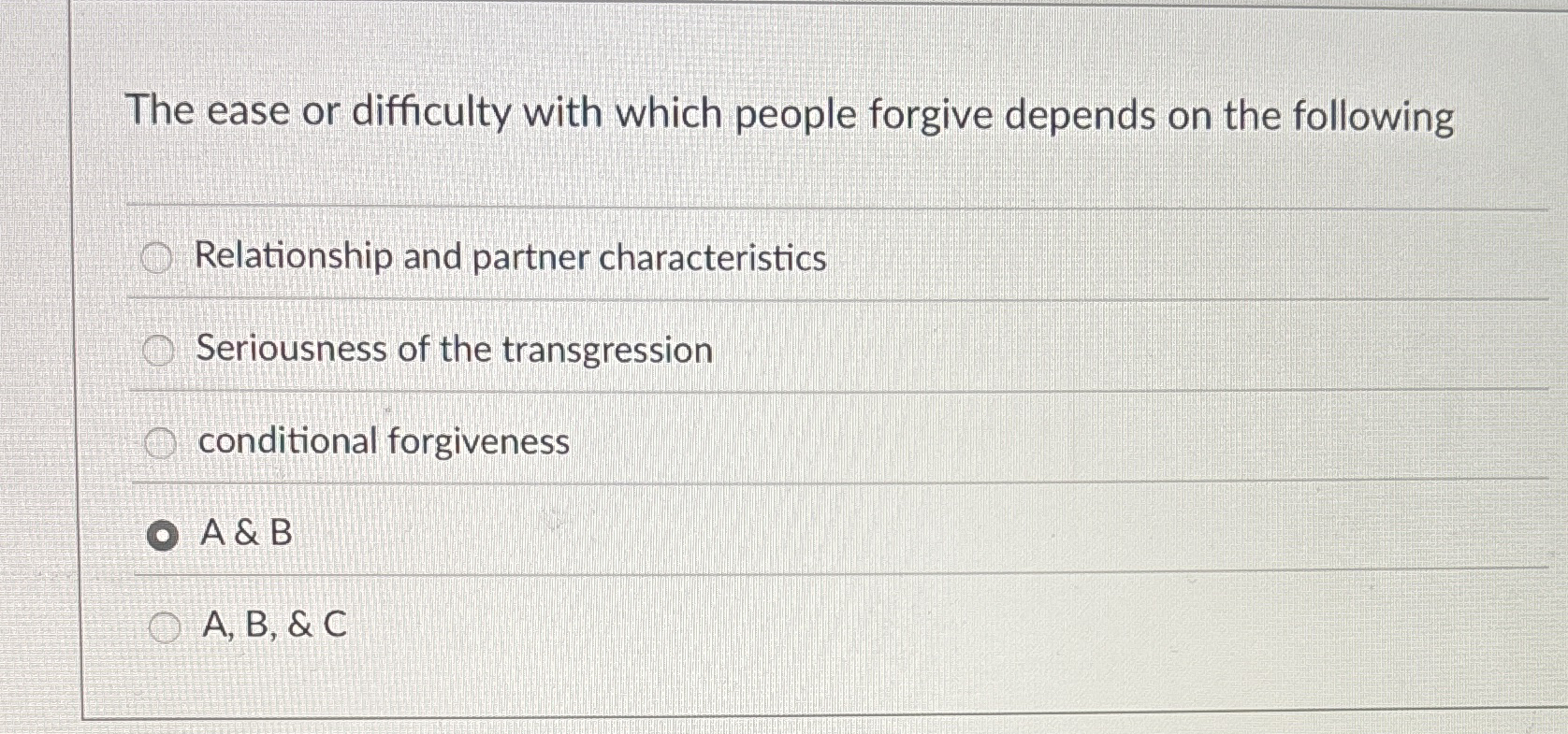 Solved The ease or difficulty with which people forgive | Chegg.com