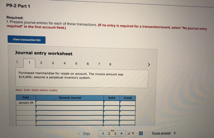 Solved Required information P9-2 (Algo) Recording and | Chegg.com