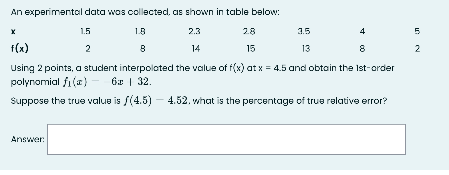 An experimental data was collected, as shown in table | Chegg.com