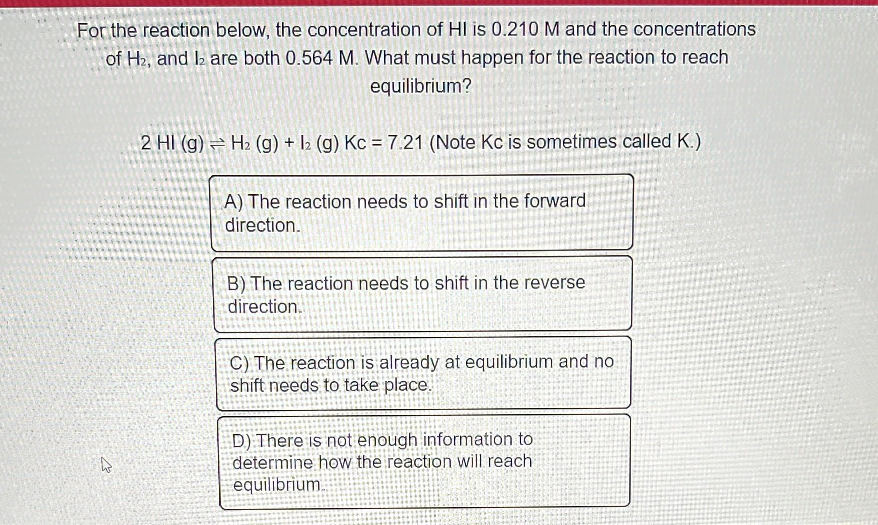 Solved For the reaction below, the concentration of HI is | Chegg.com