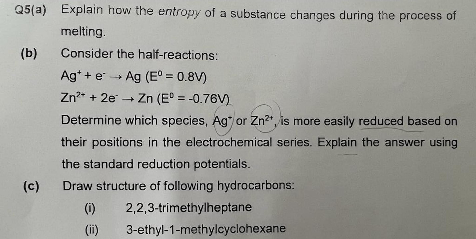 Solved Q5(a) ﻿Explain how the entropy of a substance changes | Chegg.com