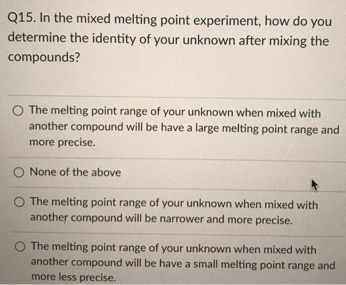 Solved Q15. In the mixed melting point experiment, how do | Chegg.com