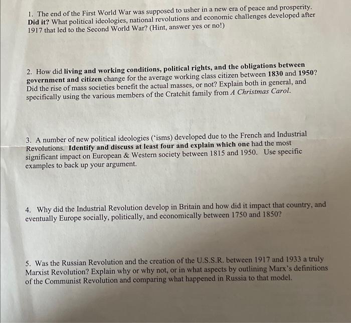 1. The end of the First World War was supposed to | Chegg.com