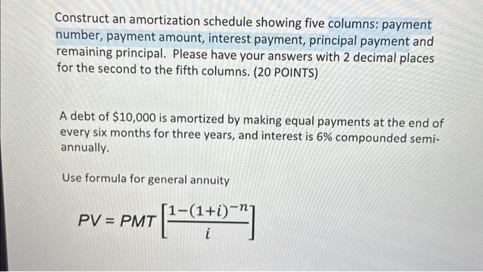 Solved Construct an amortization schedule showing five | Chegg.com