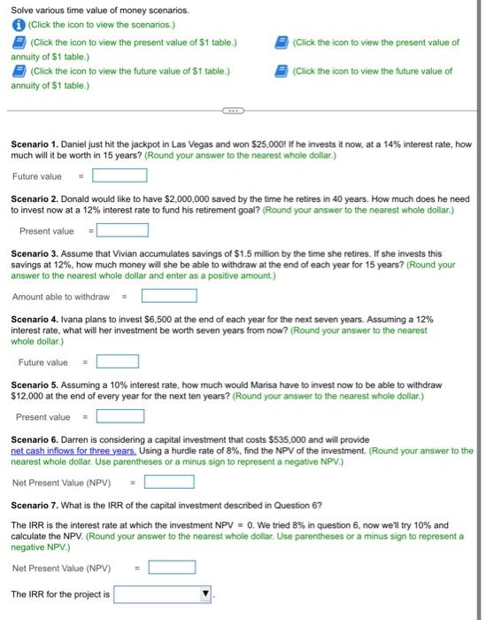 Solved Solve various time value of money scenarios. (Click | Chegg.com
