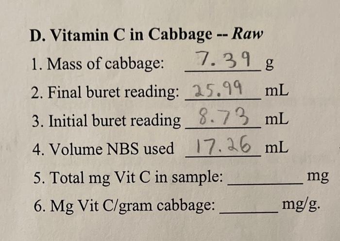 2. Place the cabbage in a 250 mL beaker, add 50 mL of | Chegg.com