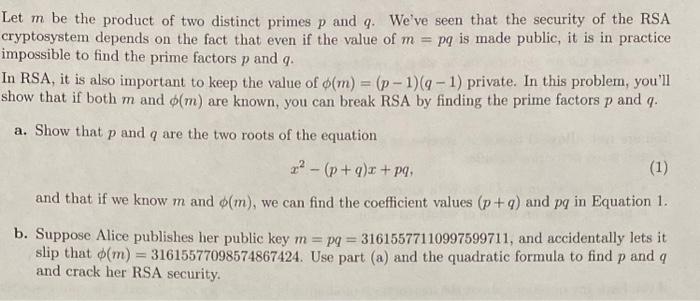 Solved et m be the product of two distinct primes p and q. | Chegg.com