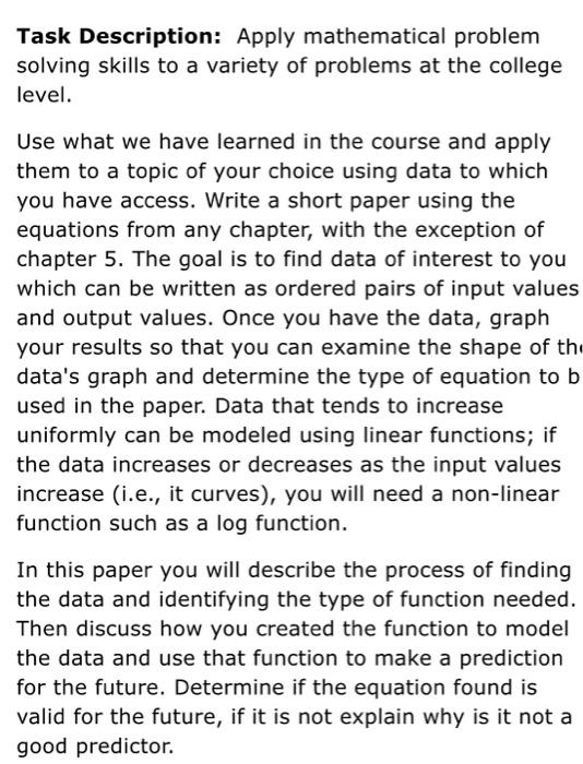 Solved Task Description: Apply mathematical problem solving | Chegg.com