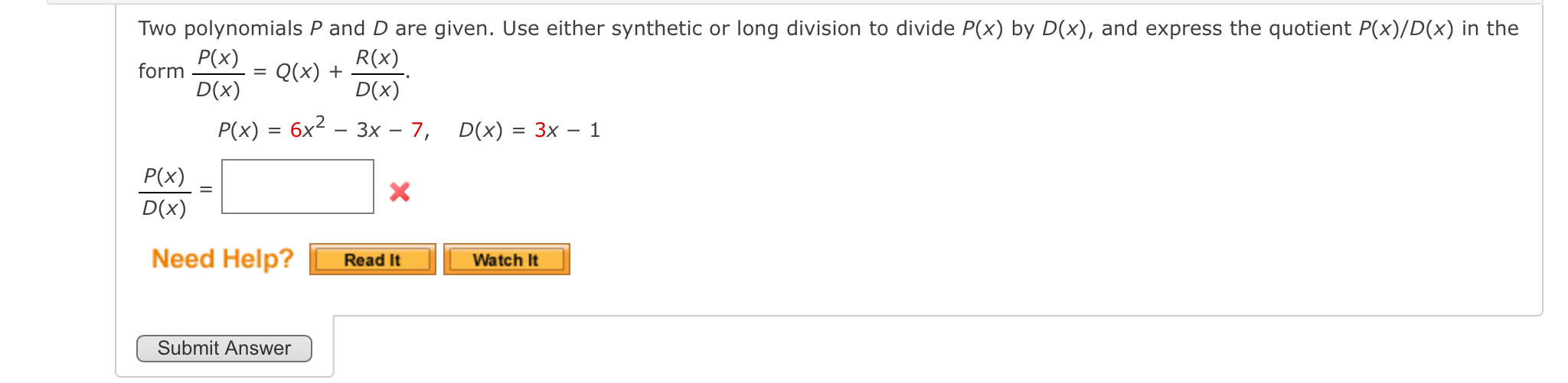 Solved Two polynomials P ﻿and D ﻿are given. Use either | Chegg.com