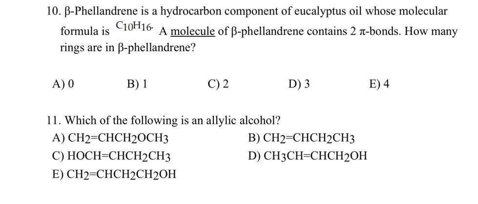 Solved 10. B-Phellandrene is a hydrocarbon component of | Chegg.com
