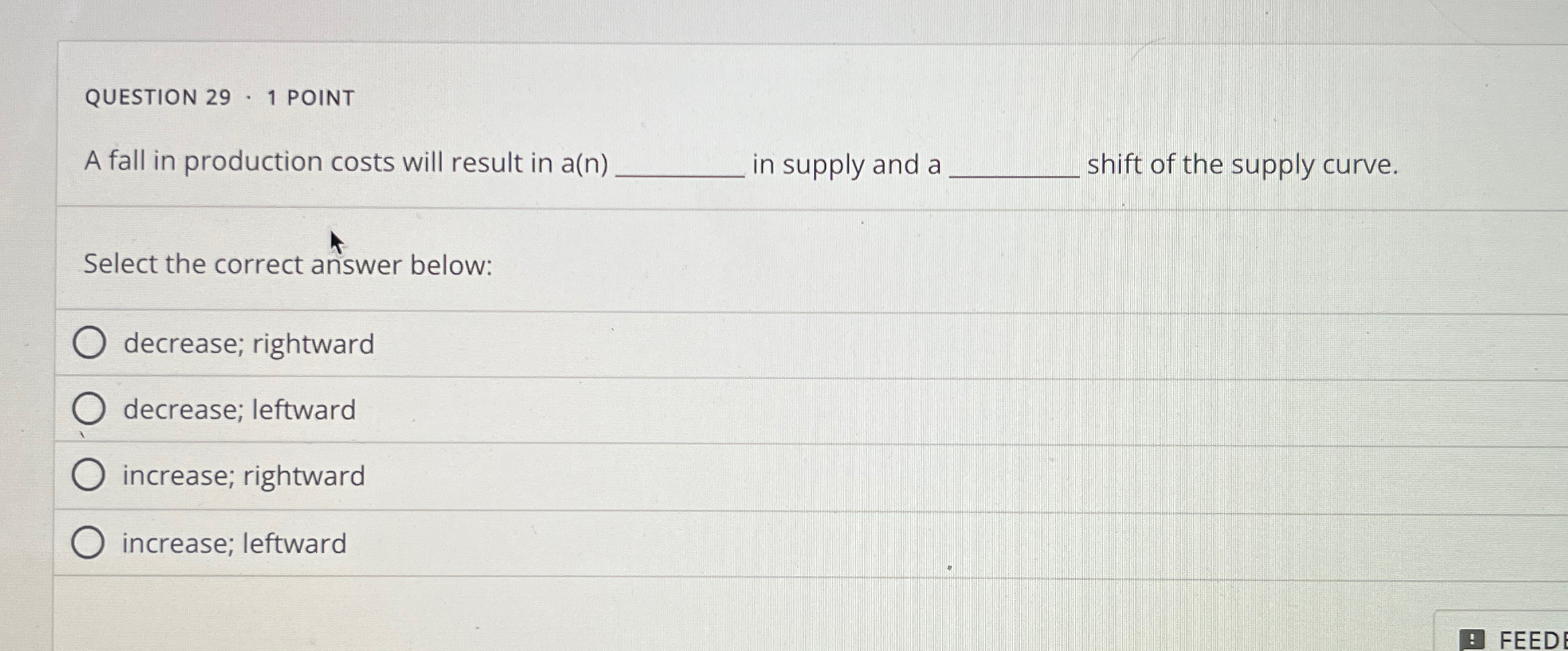 Solved QUESTION 29 * 1 ﻿POINTA fall in production costs will | Chegg.com