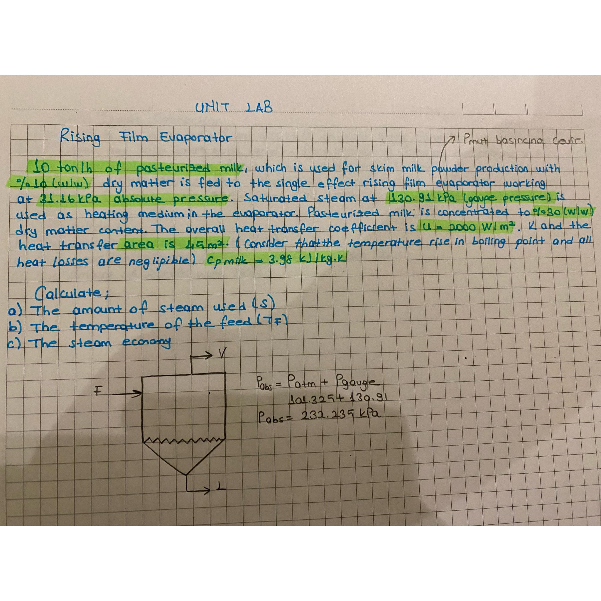 Solved UNIT LABRising Film Evaporatorcan u explain step step | Chegg.com