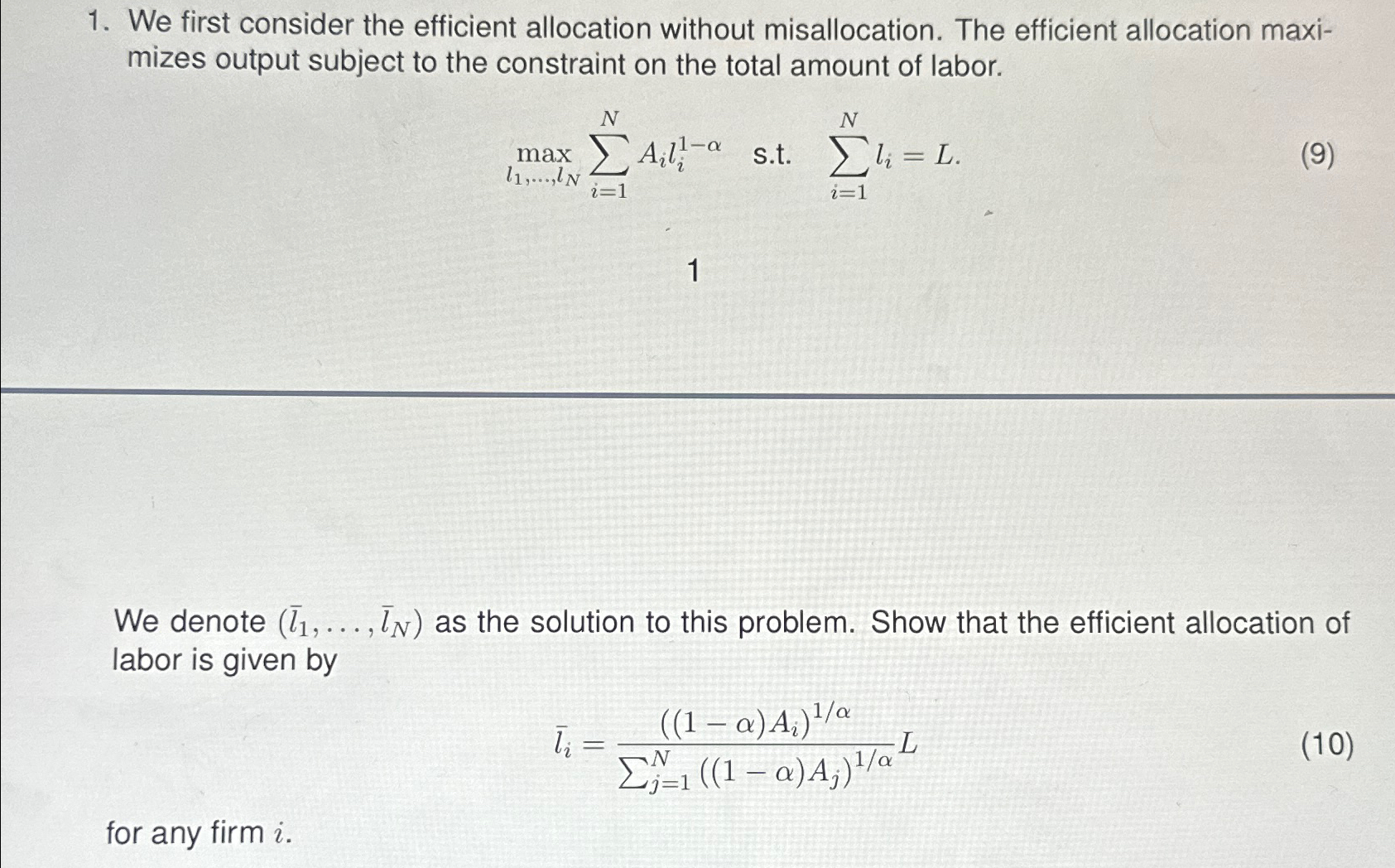 Solved We first consider the efficient allocation without | Chegg.com
