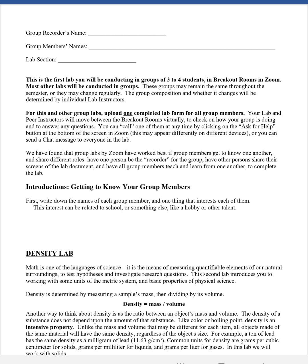 Solved Group Recorder's Name: Group Members' Names: Lab | Chegg.com