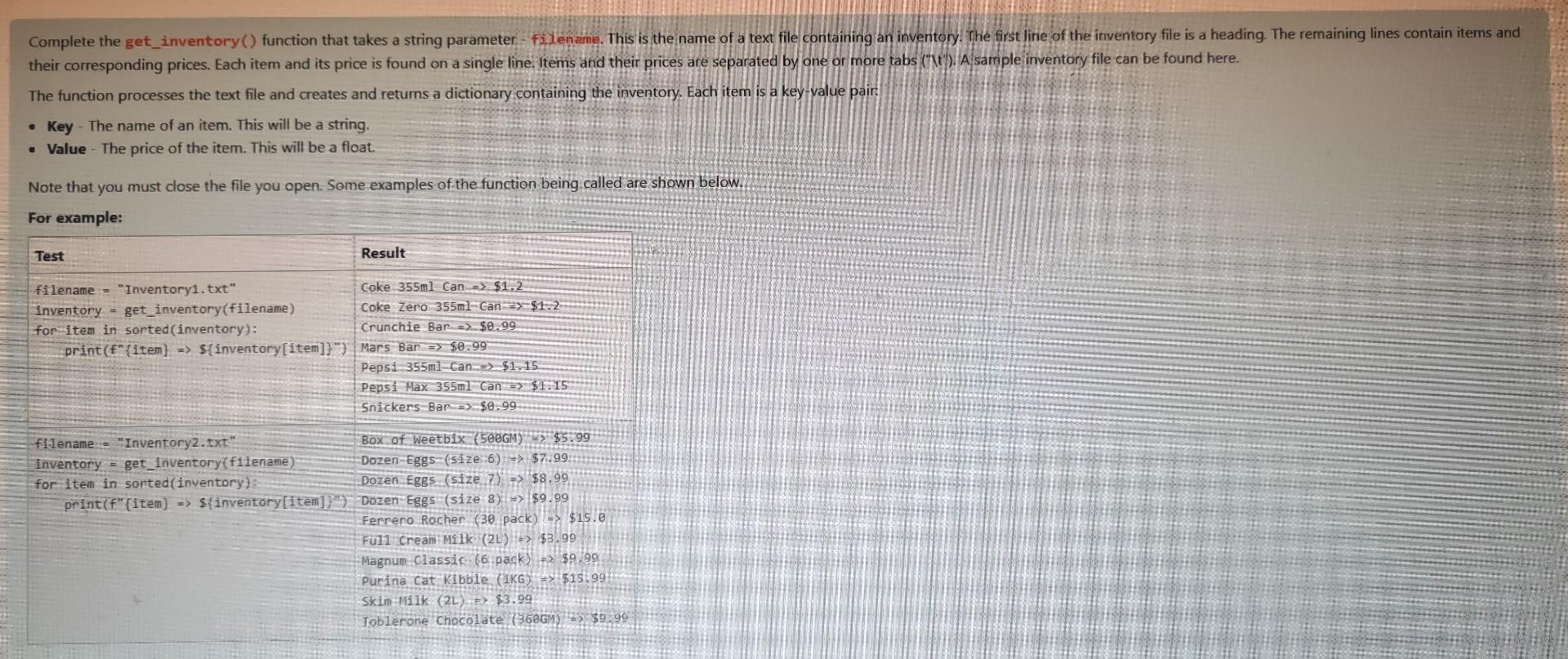 Solved their corresponding prices. Each item and its price | Chegg.com