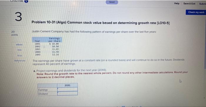 Solved Problem 10-31 (Algo) Common stock value based on | Chegg.com