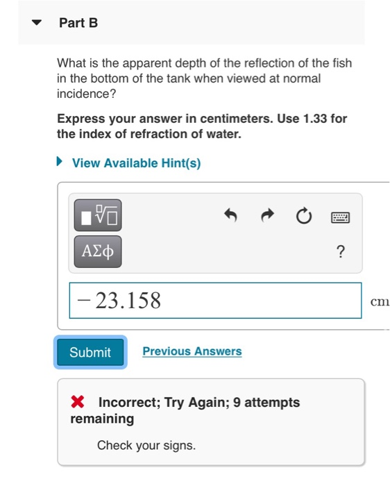 Solved A tank whose bottom is a mirror is filled with water | Chegg.com