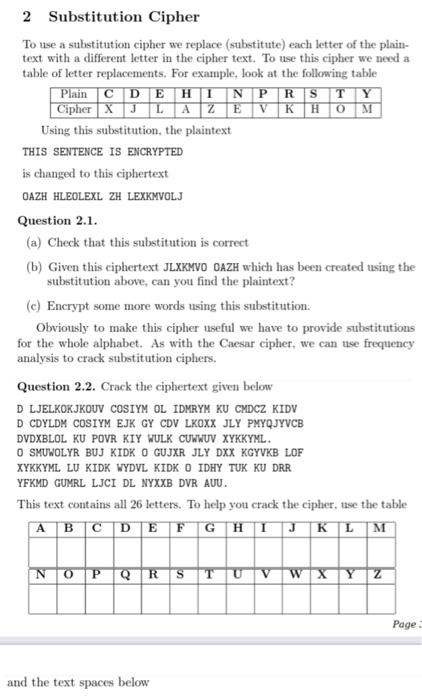 Solved 2 Substitution Cipher To use a substitution cipher we | Chegg.com
