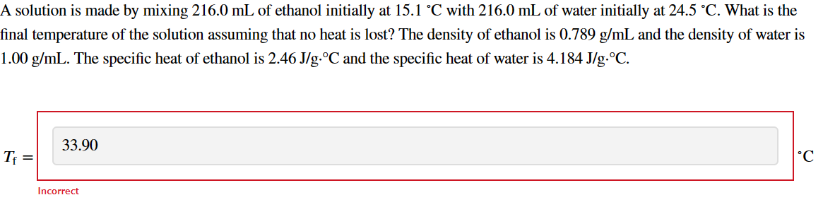 Solved a solution is made by mixing 216.0 ﻿mL of ethanol | Chegg.com