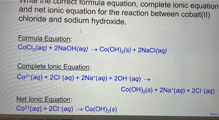Solved and net ionic equation for the reaction between | Chegg.com