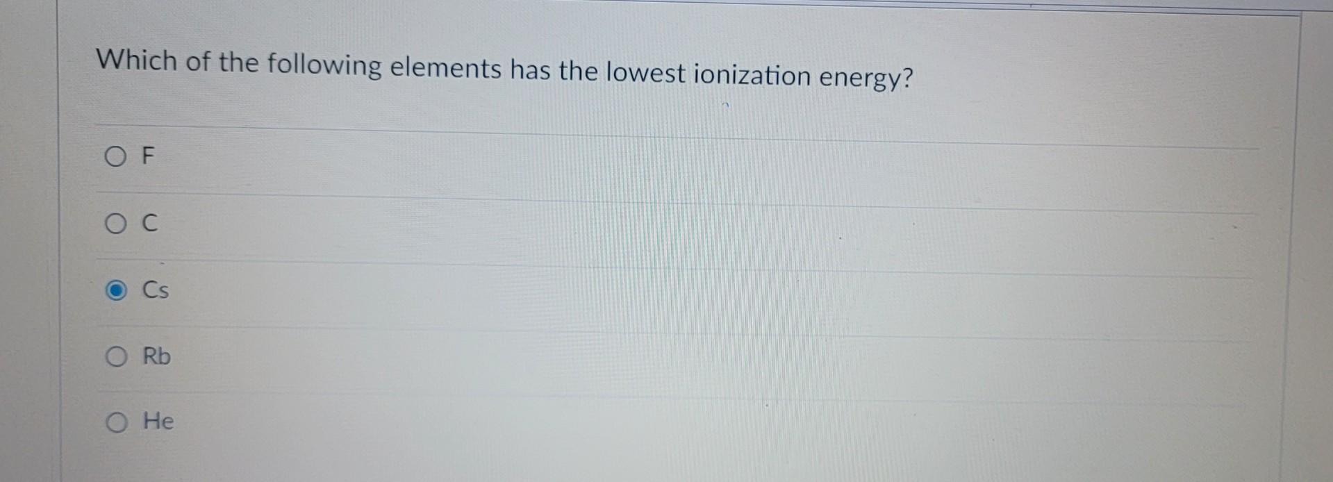 Solved Which of the following elements has the lowest | Chegg.com