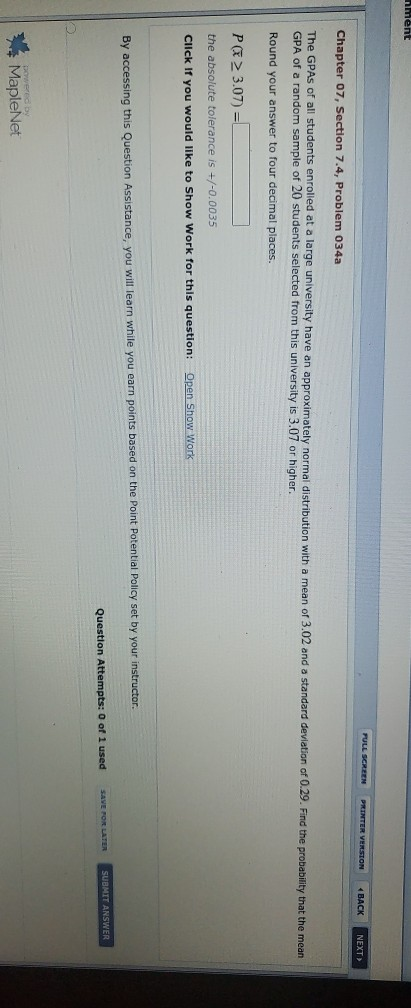 Solved nment FULL SCREEN PRINTER VERSION BACK NEXT Chapter | Chegg.com