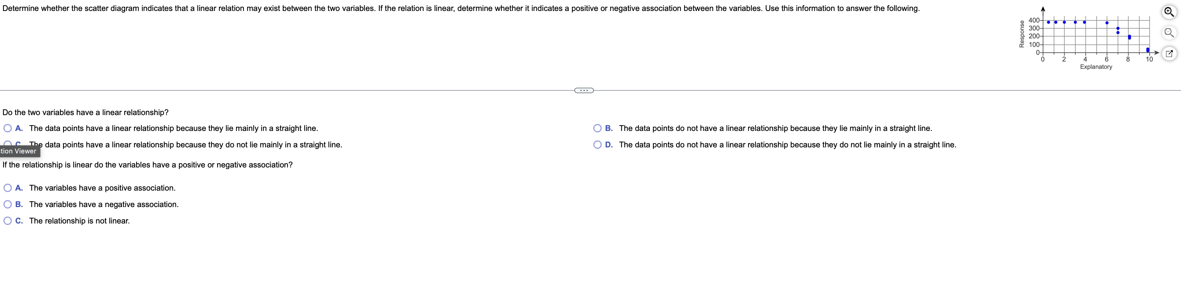 Solved Do the two variables have a linear relationship?A. | Chegg.com
